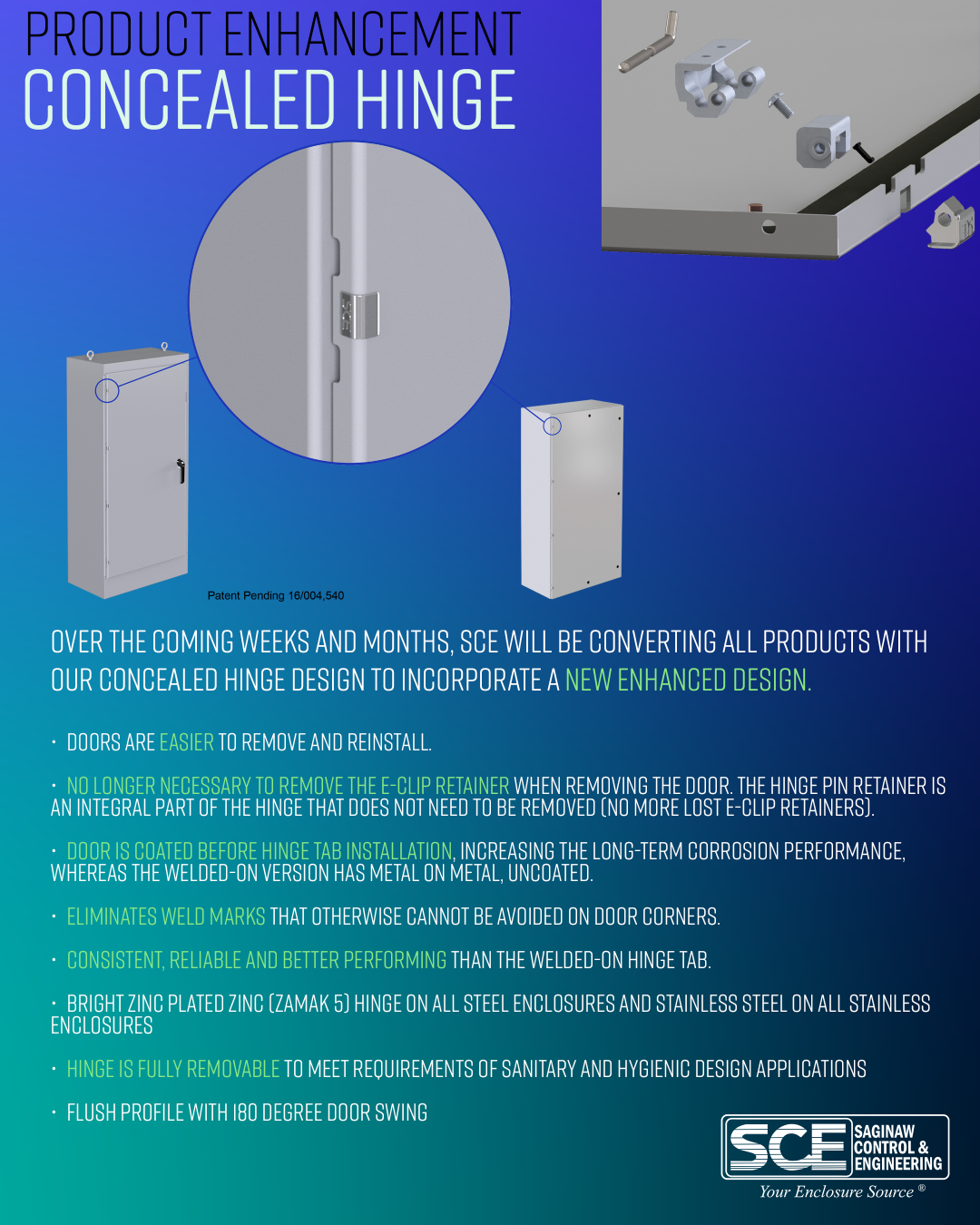 Product Enhancement: Concealed Hinge | Saginaw Control and Engineering